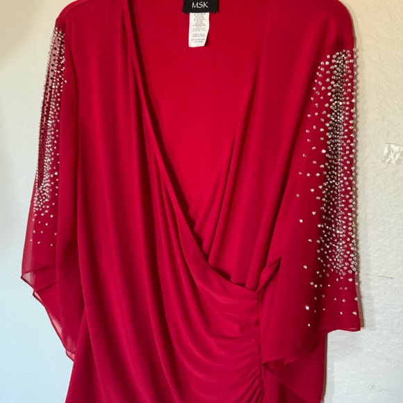 MSK | Tops | Msk Vibrant Red Top With Sparkling Sleeves | Poshmark